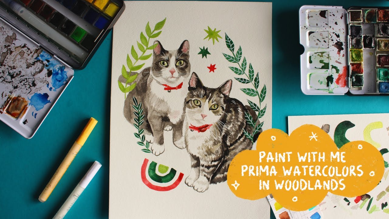 PAINT WITH ME 2 CATS | PRIMA WATERCOLORS IN WOODLANDS - YouTube
