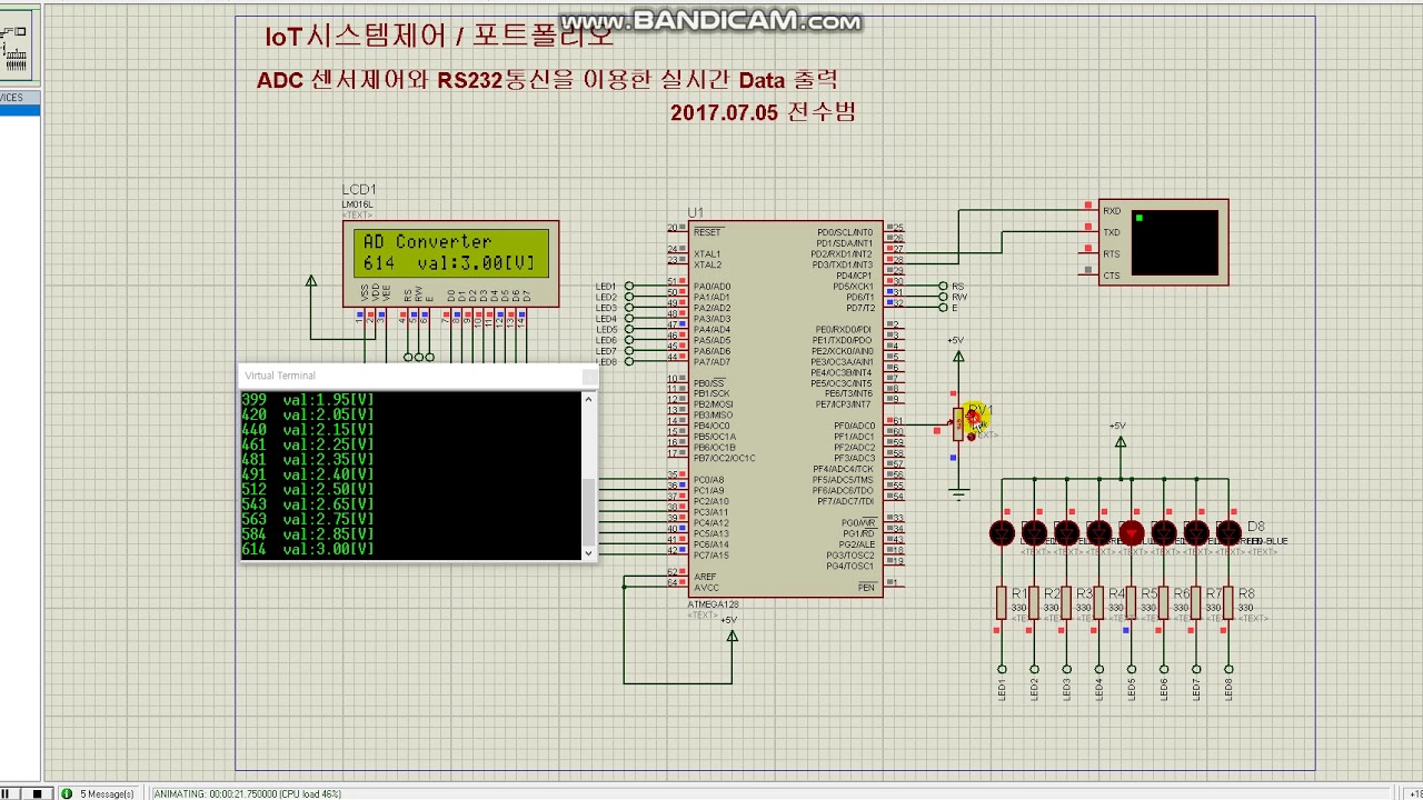 1-15. ADC 센서 제어와 RS232 통신을 이용한 실시간 Data 출력 - YouTube