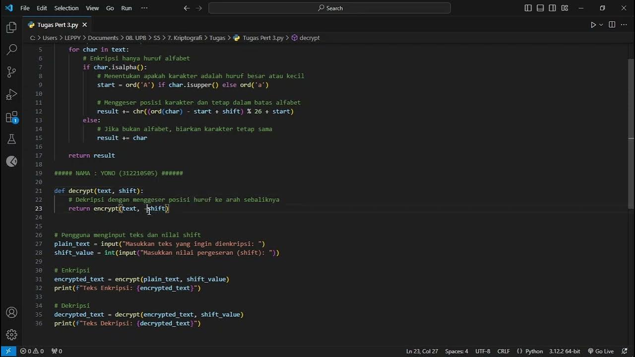 Program Python Untuk Enkripsi Kriptografi Sederhana - YouTube
