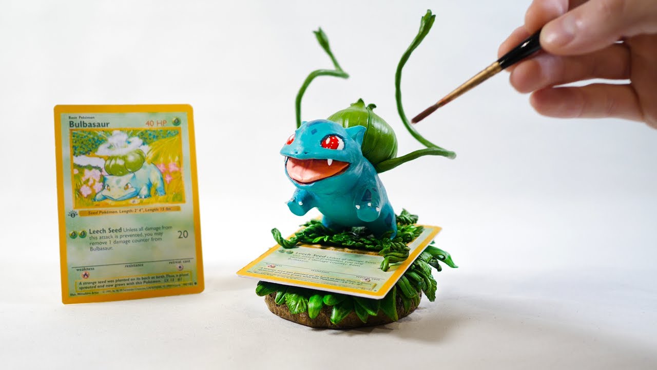I made a BULBASAUR card into an AWESOME SCULPTURE / Pokemon / Clay ...