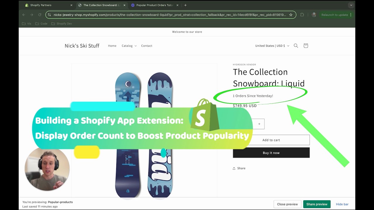 Building a Shopify App Extension Display Order Count to Boost Product ...