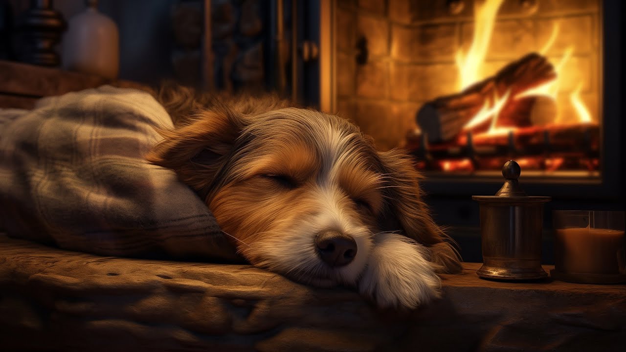 Deep Sleep in 5 Minutes with dog and Fireplace 🔥 Winter Ambience - YouTube