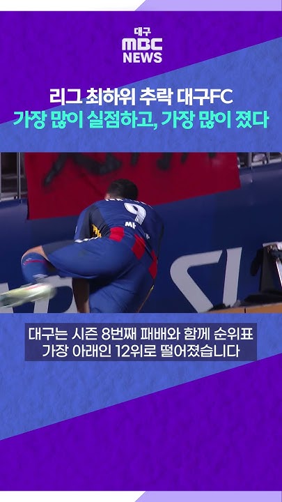 리그 최하위 추락 대구FC⋯가장 많이 실점하고, 가장 많이 졌다 # 대구MBC - YouTube