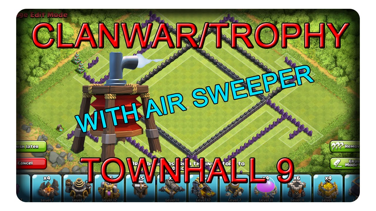 AIR SWEEPER CLANWAR/TROPHYBASE TH9 || CLASH OF CLANS | CoC | Speedbuild ...