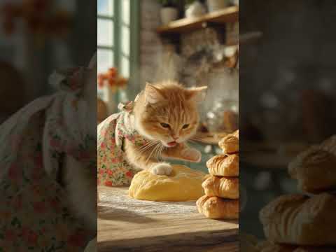 cat baking fresh dough  #cat #baking #cute #dough #kitchen #pets #funny