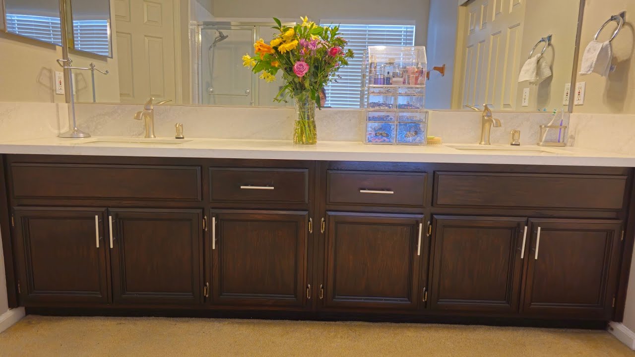 Gel Stain oak cabinets step by step - YouTube