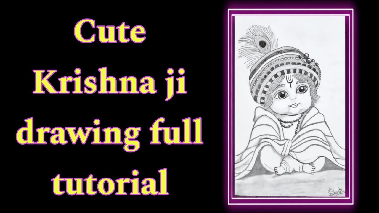 Lord Krishna ji drawing full tutorial video 💜( cute Krishna ji drawing ...