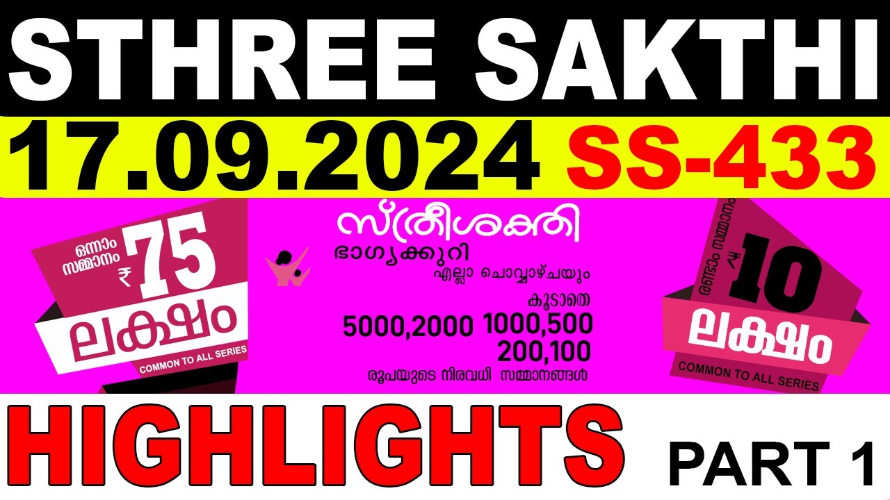 KERALA LOTTERY STHREE-SAKTHI SS-433|LIVE LOTTERY RESULT TODAY 17/09 ...