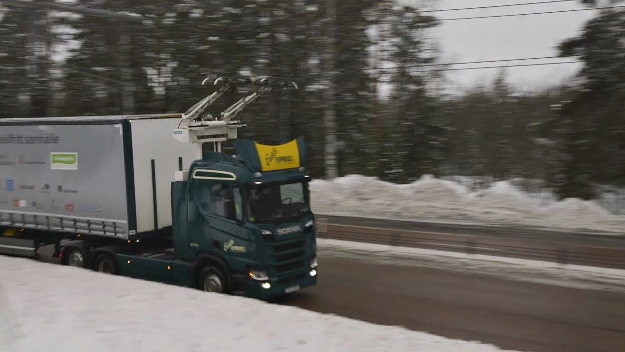 The electric motorway in Sweden where trucks ride like trams - YouTube