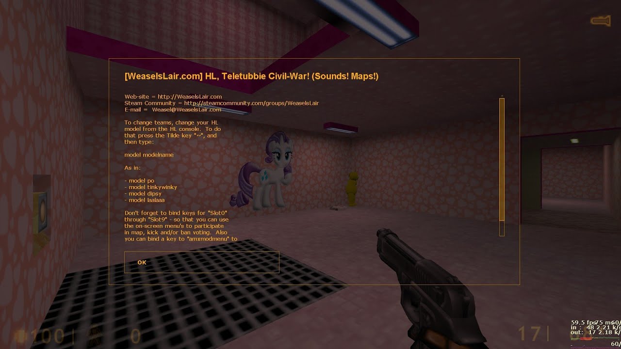 Half-Life (HL1) running "Crosspony" map on "Teletubby Civil-War" server ...