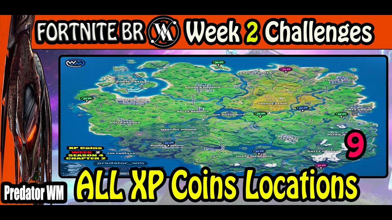 ALL XP Coins Locations For Week 2 Challenges Season 4 Fortnite BR - YouTube