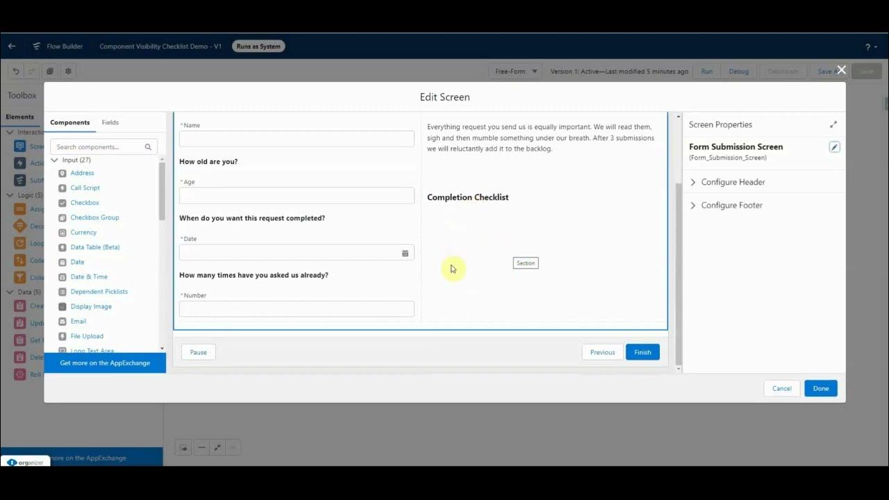 Dynamic checklist on a Salesforce Screen Flow with component visibility - YouTube