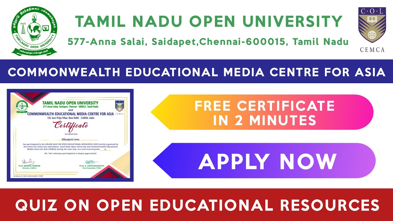 Free Online Quiz With Certificate || Tamil Nadu Open University Free ...