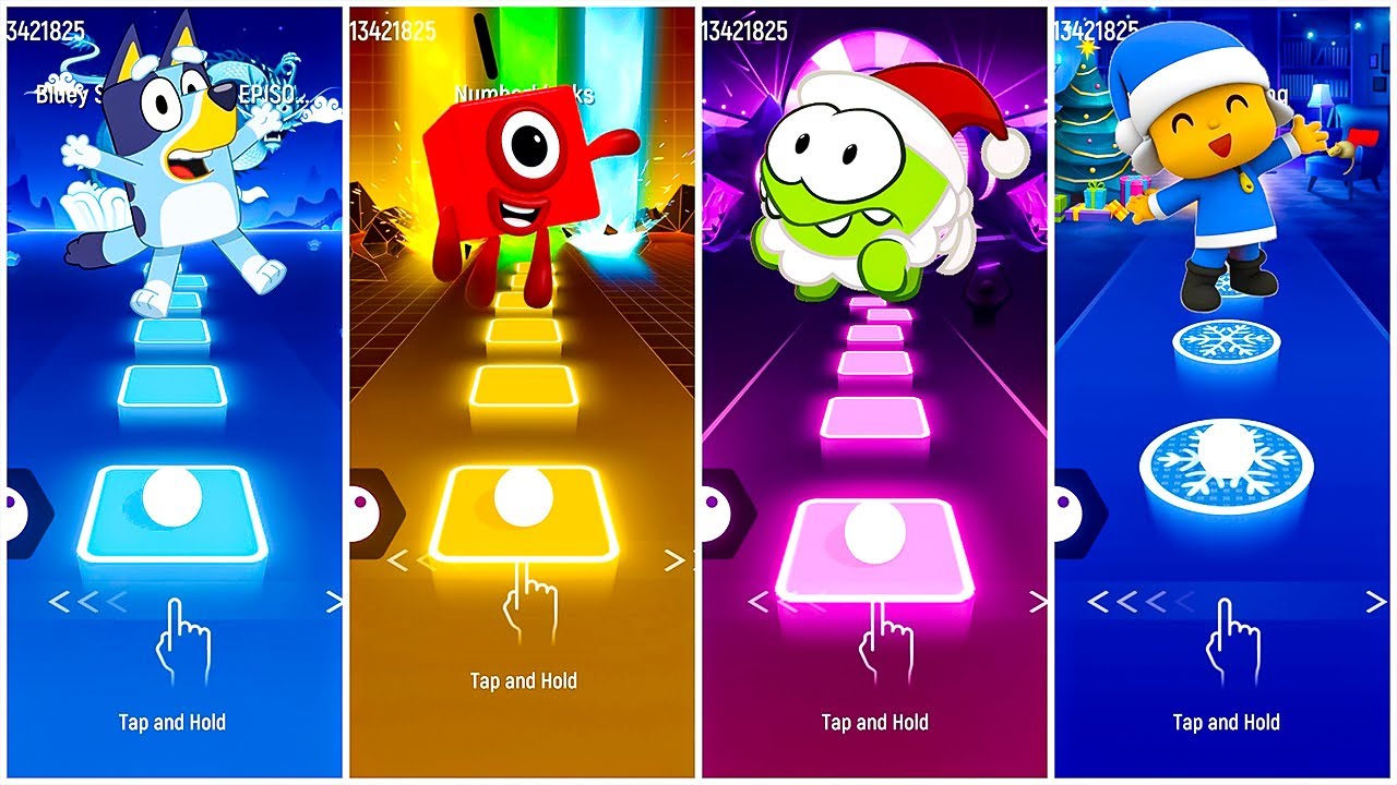 Bluey Vs Numberblocks Vs Om Nom Vs Pocoyo | Tiles Hop: EDM Rush! - YouTube