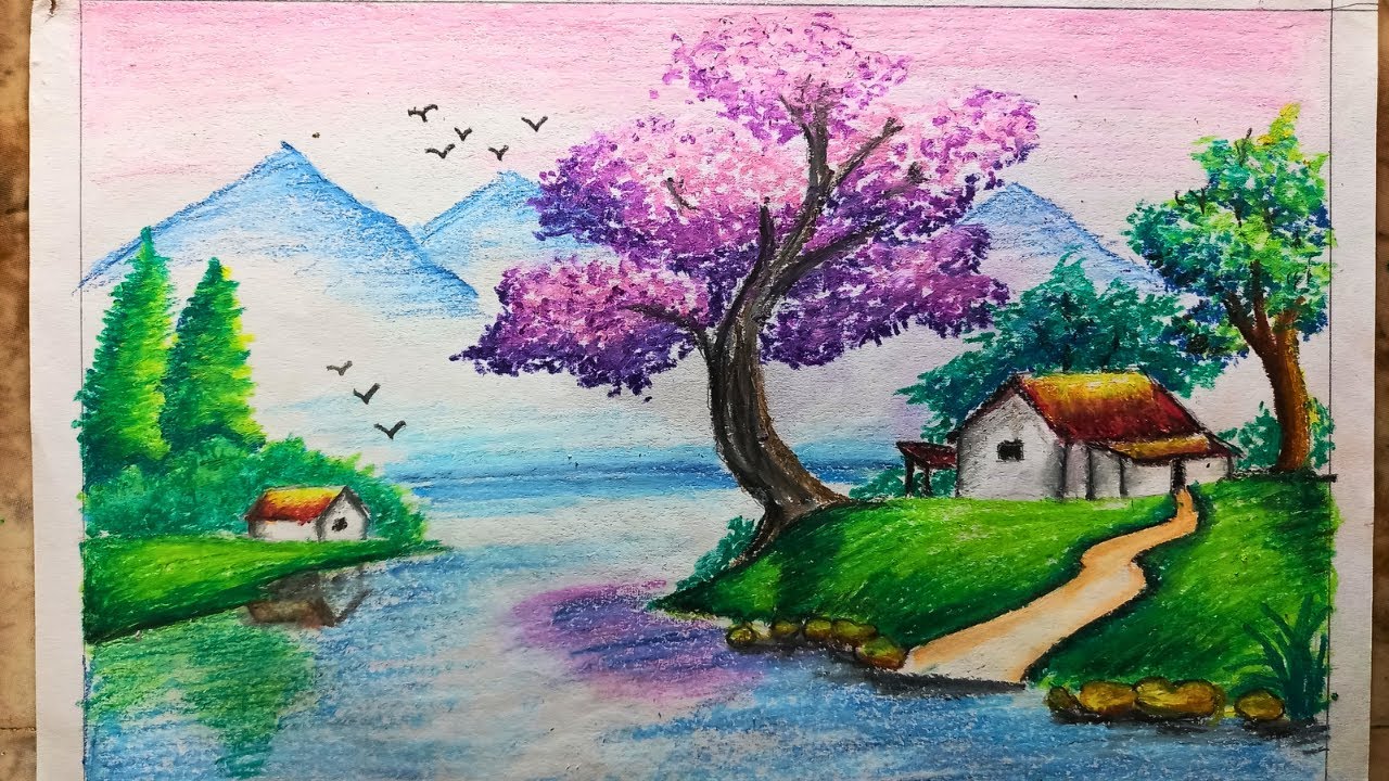 Pastel colour scenery || Scenery drawing realistic || - YouTube