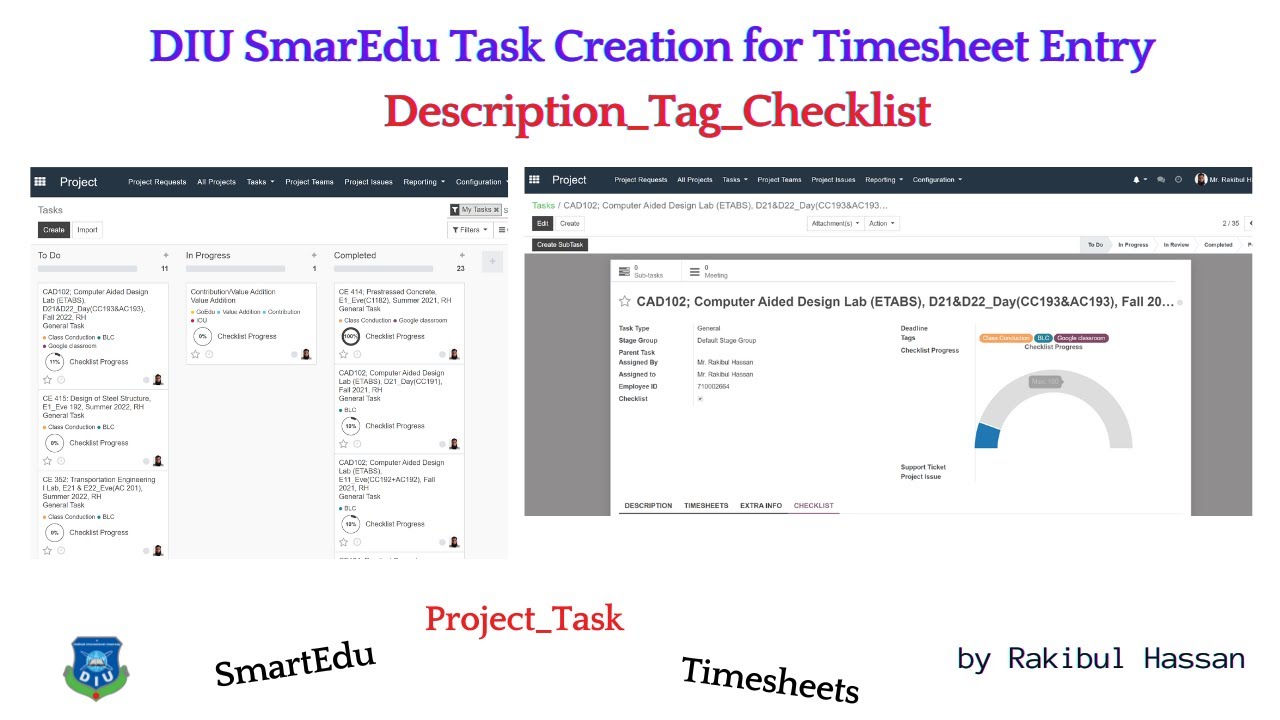 Task Creation for SmartEdu DIU for timesheet Reporting - YouTube