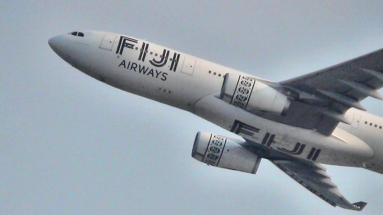 Airbus A330 Fiji Airways. Takeoff from Hong Kong International Airport ...