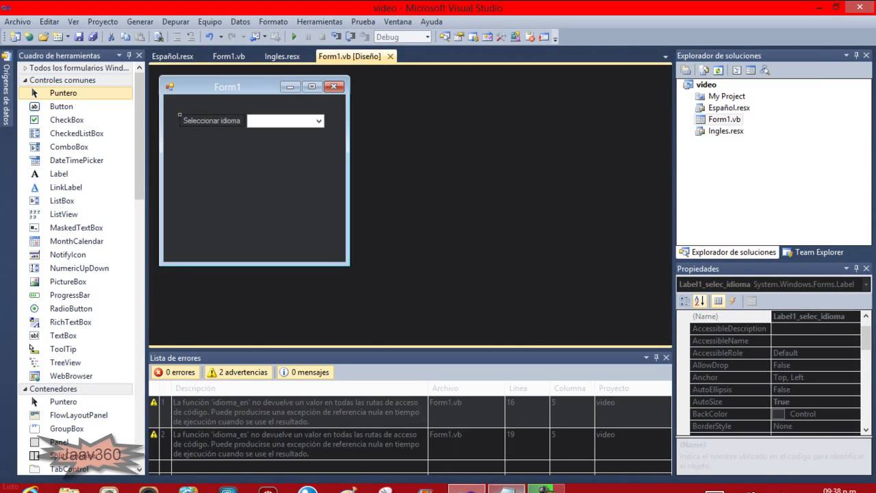 Como traducir el idioma a los formularios en Visual Studio 2010 - YouTube