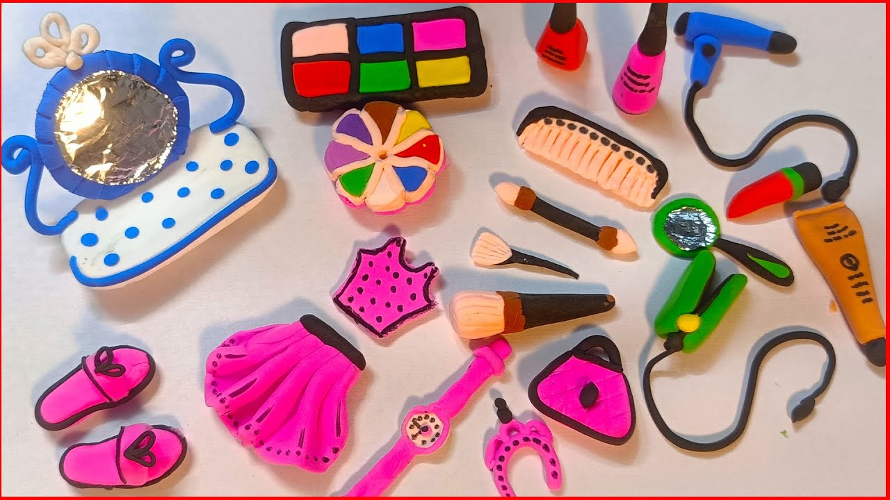 Barbie Doll Miniature Makeup Kit Making | Clay Makeup Kit - YouTube