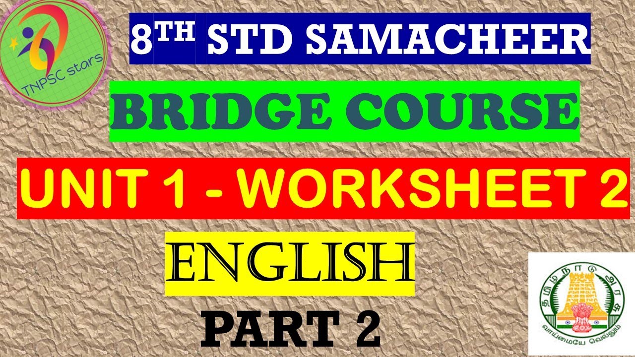 8th std | English | worksheeet 2 | unit 1 | bridge course | Part 2 ...