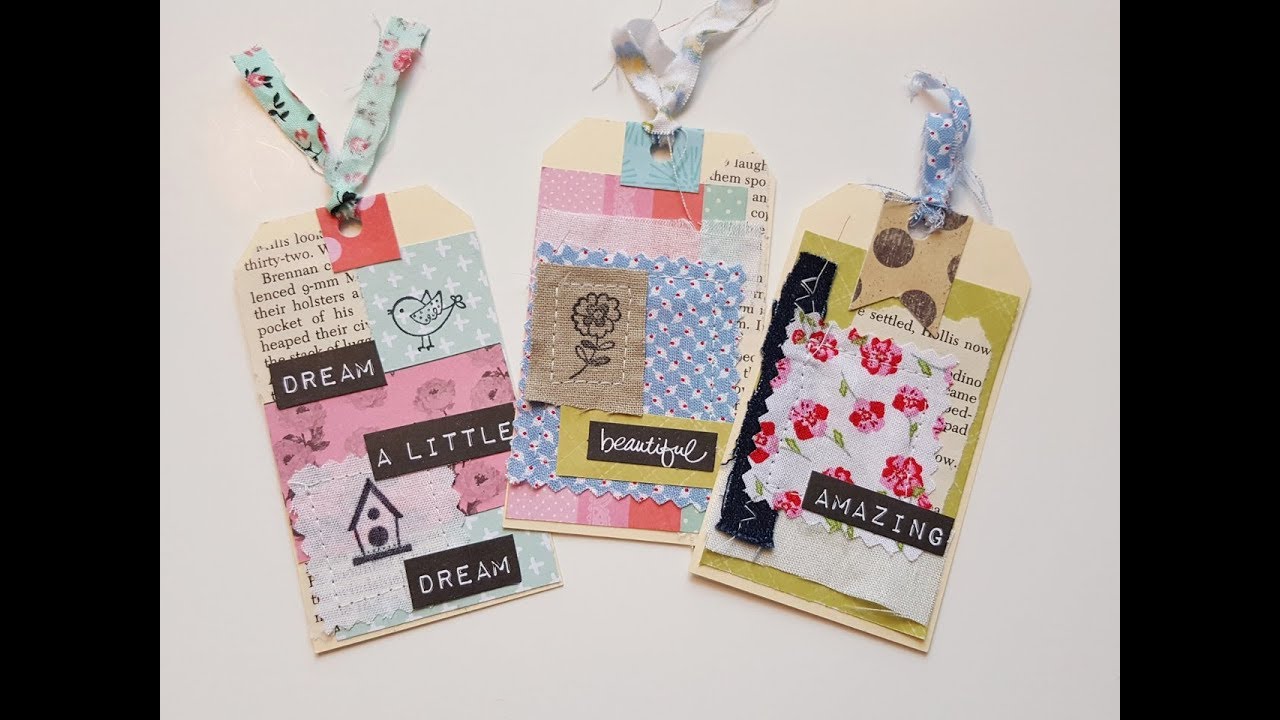Make 3 tags with scrap paper and fabric pieces. Process video - YouTube