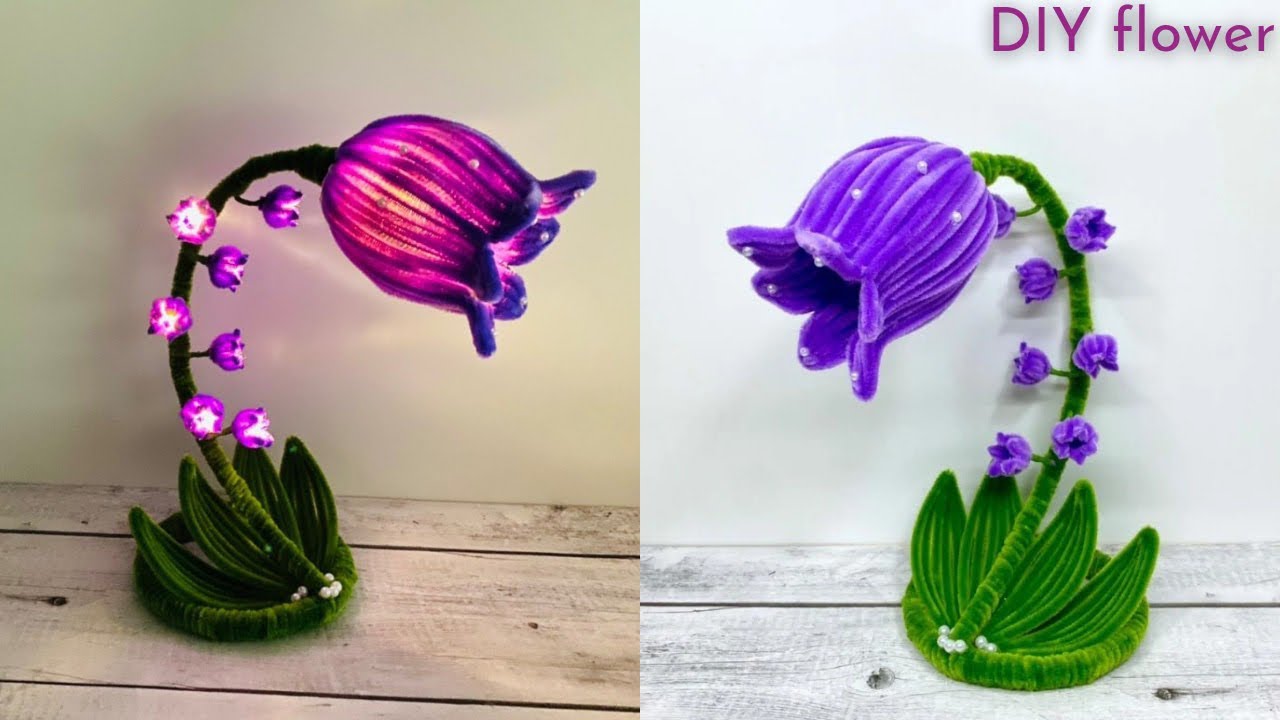 Diy / Beautiful Handmade Pipe Cleaner Flower Lamp / Decor Gift / Đèn ...
