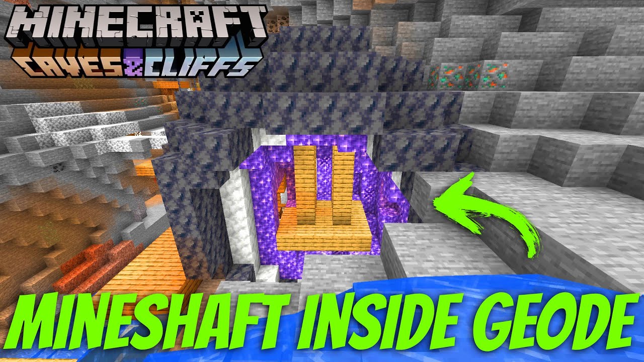 MINESHAFT INSIDE AMETHYST GEODE! | EXPOSED MINESHAFT UNDER VILLAGE| MINECRAFT 1.18 SEED - YouTube