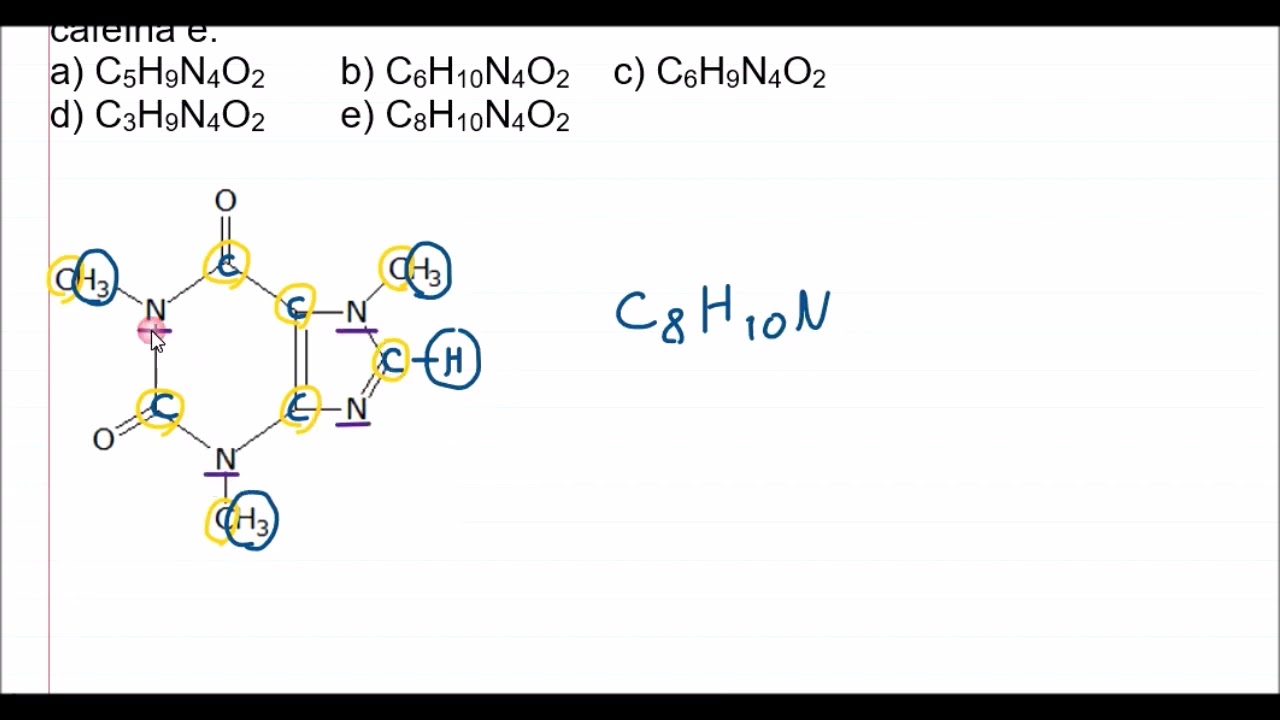 Fórmula estrutural em linhas e fórmula molecular da cafeína - YouTube
