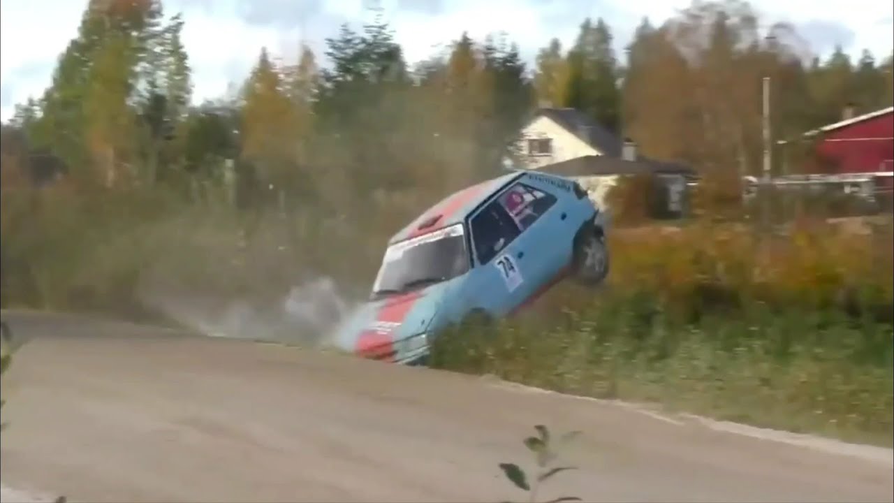 Rally Car Number 74 Flips After Losing Control on Turn! - YouTube