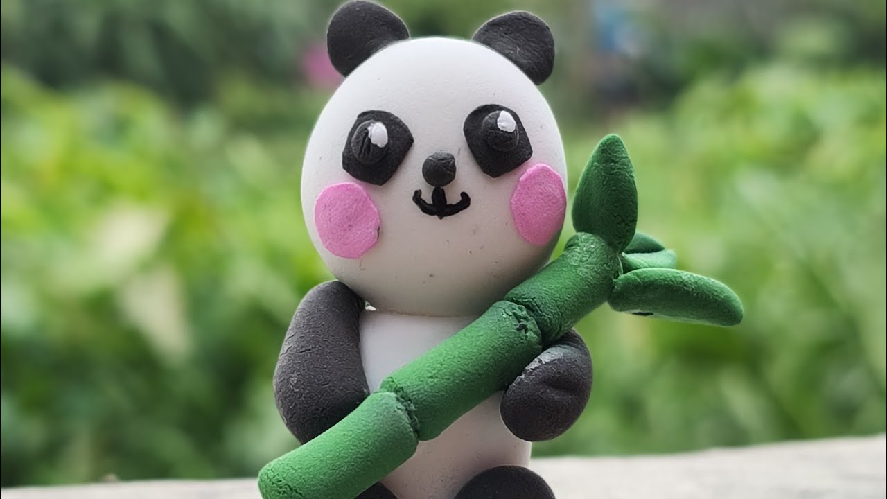 Cute Clay Panda Holding Bamboo | Handmade Clay Art - YouTube