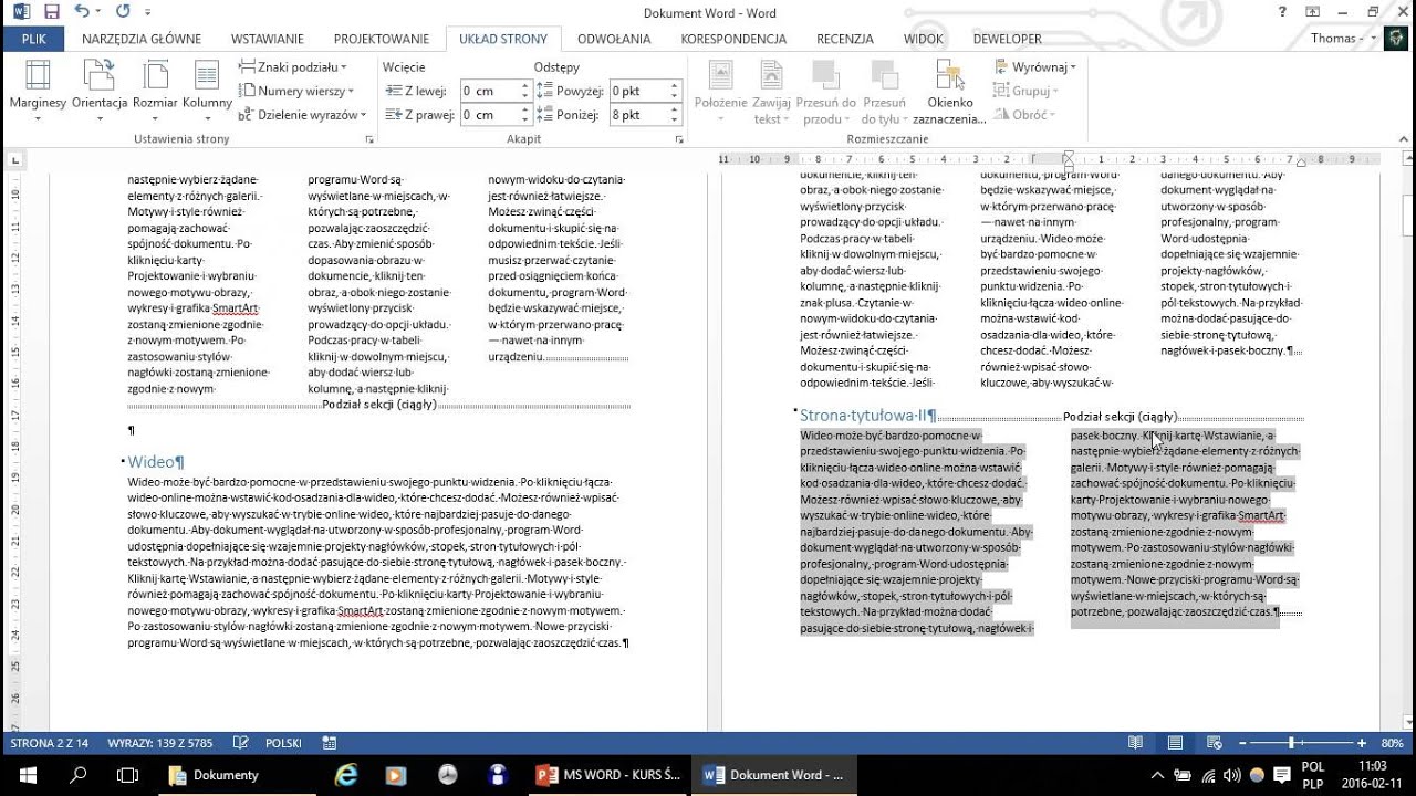 2.3. Wstawianie podziału stron i sekcji - YouTube