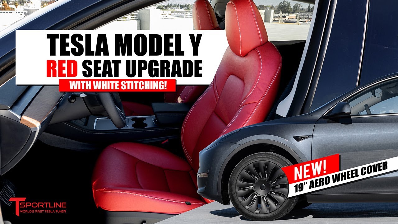 Hot Tesla Model Y Custom Red Leather & White Stitched Interior, NEW ...