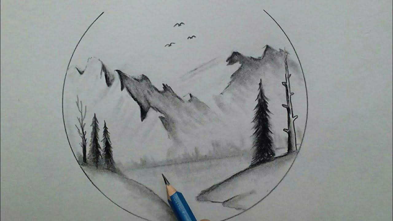 mountain drawing step by step / drawing of mountain easy for beginners ...