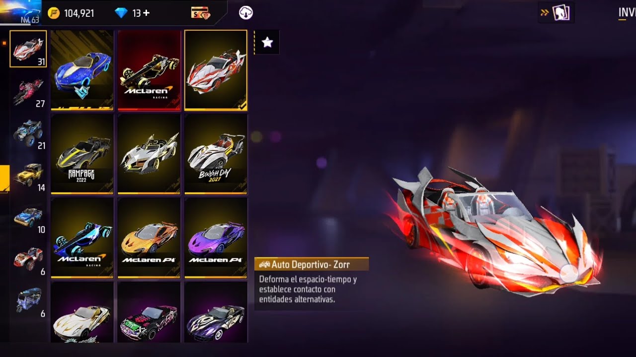 Mostrando todo mi inventario de vehículos Free Fire - YouTube