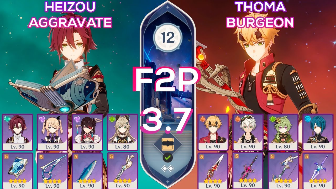 [F2P] NEW Spiral Abyss 3.7 Heizou Aggravate & Thoma Burgeon I Floor 12 ...