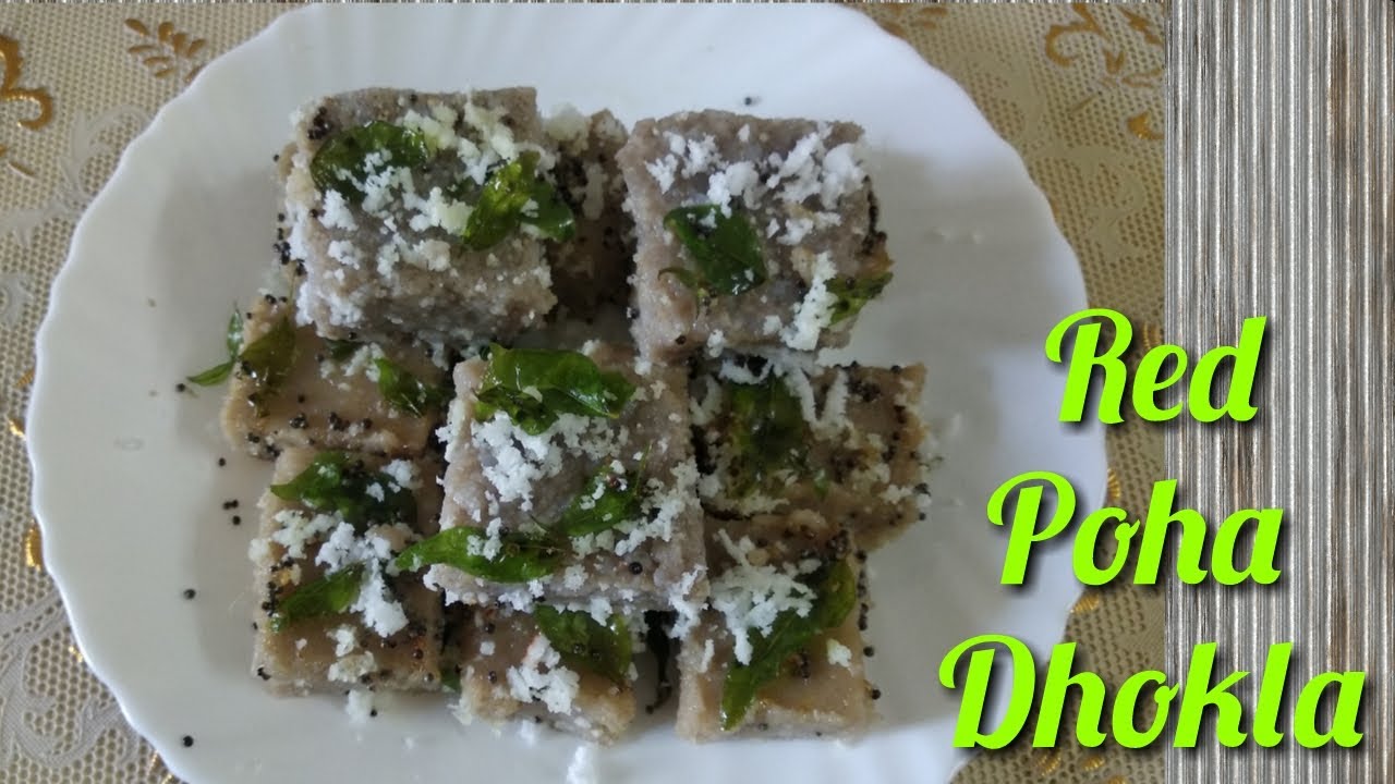 Red Poha Dhokla / Red Rice flakes Dhokla / Healthy & easy breakfast or ...