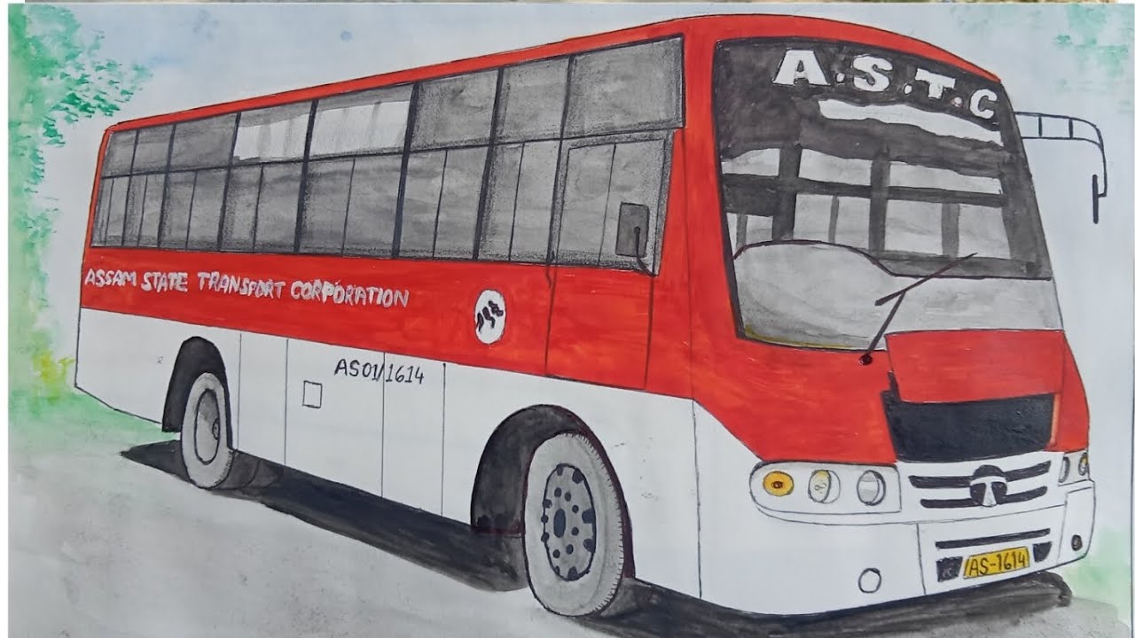 Easy drawing ASTC bus with watercolour step by step | Assam State bus ...
