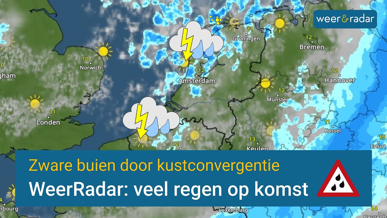 WeerRadar: grote regenhoeveelheden door #kustconvergentie - YouTube