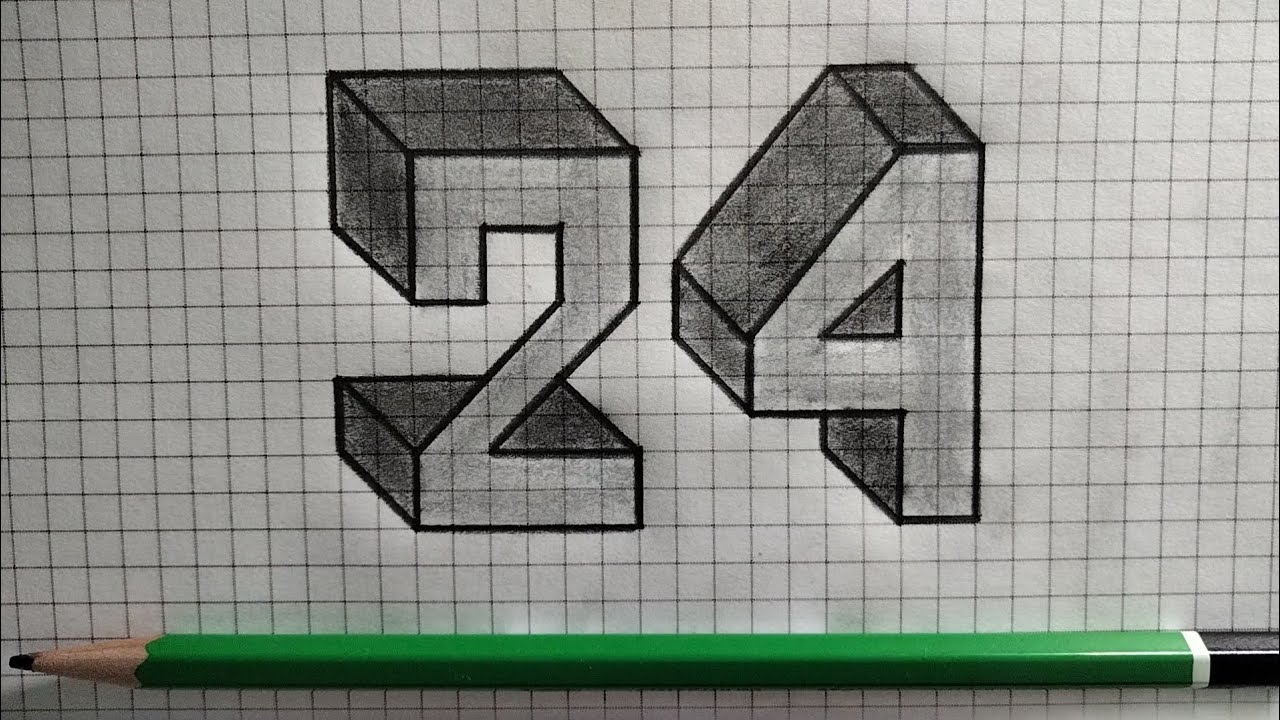 Twenty Four drawing number "24". 3D number "24" - 3d drawing easy ...