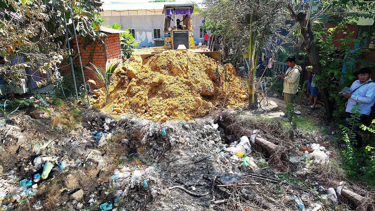 Amazing Best Actions!! Filling Land in Deep Pond & Pushing Soil Into ...