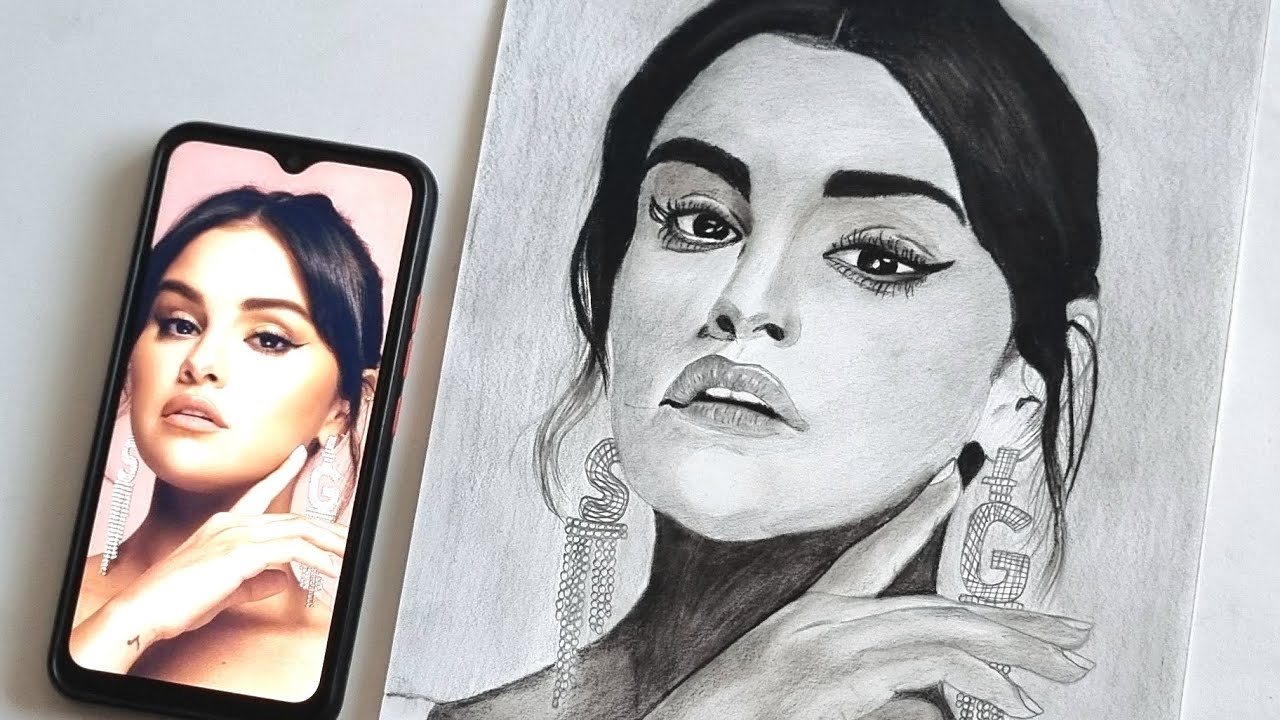 How to Selena Gomez Portrait Draw | Graphite & Charcoal Pencil ...