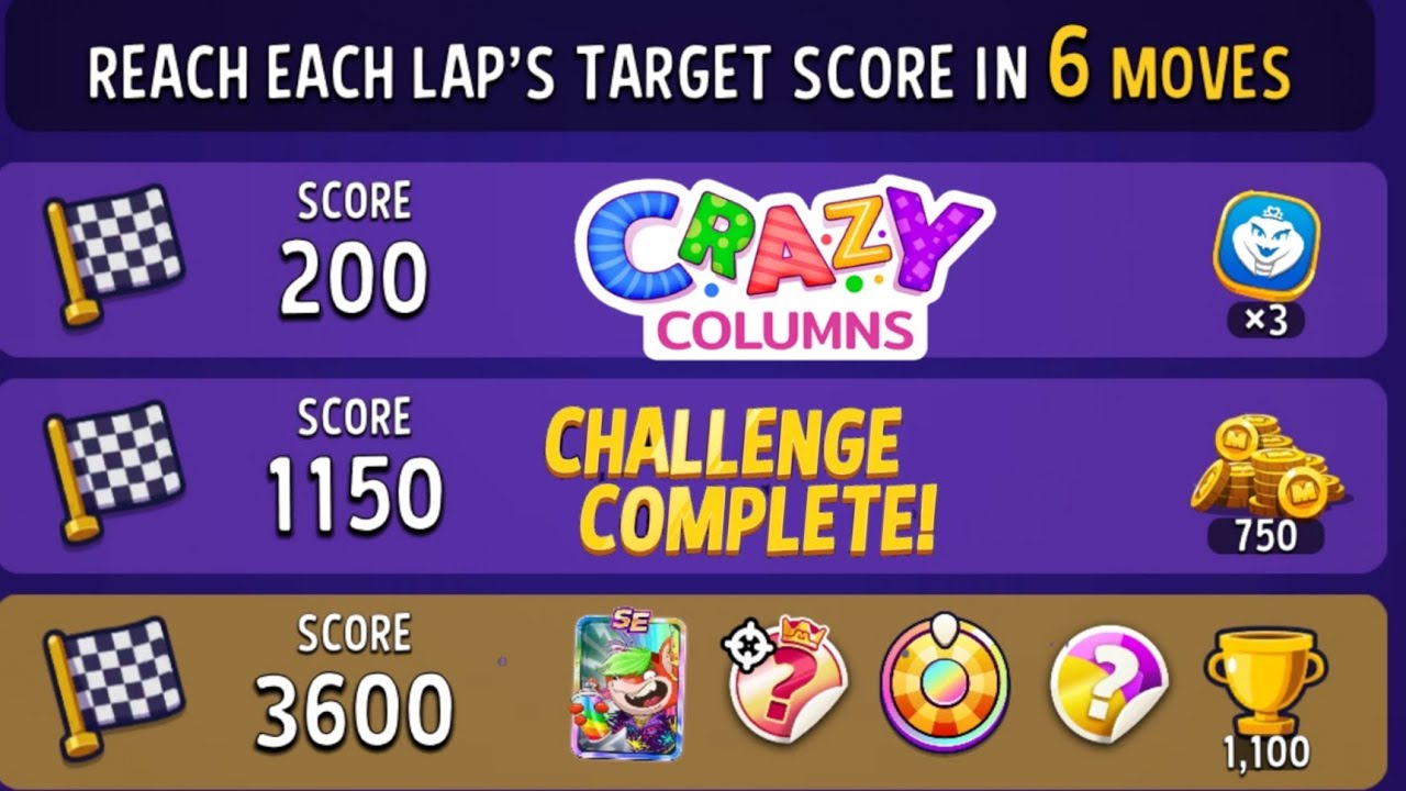crazy columns solo challenge score rally 3600 score | match masters ...