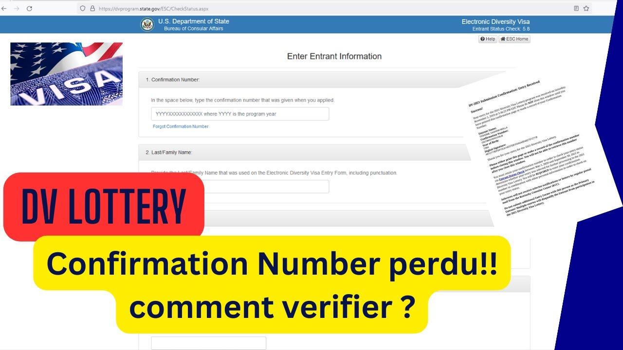 J'ai perdu ma confirmation Number DV Lottery, comment verifier? # ...