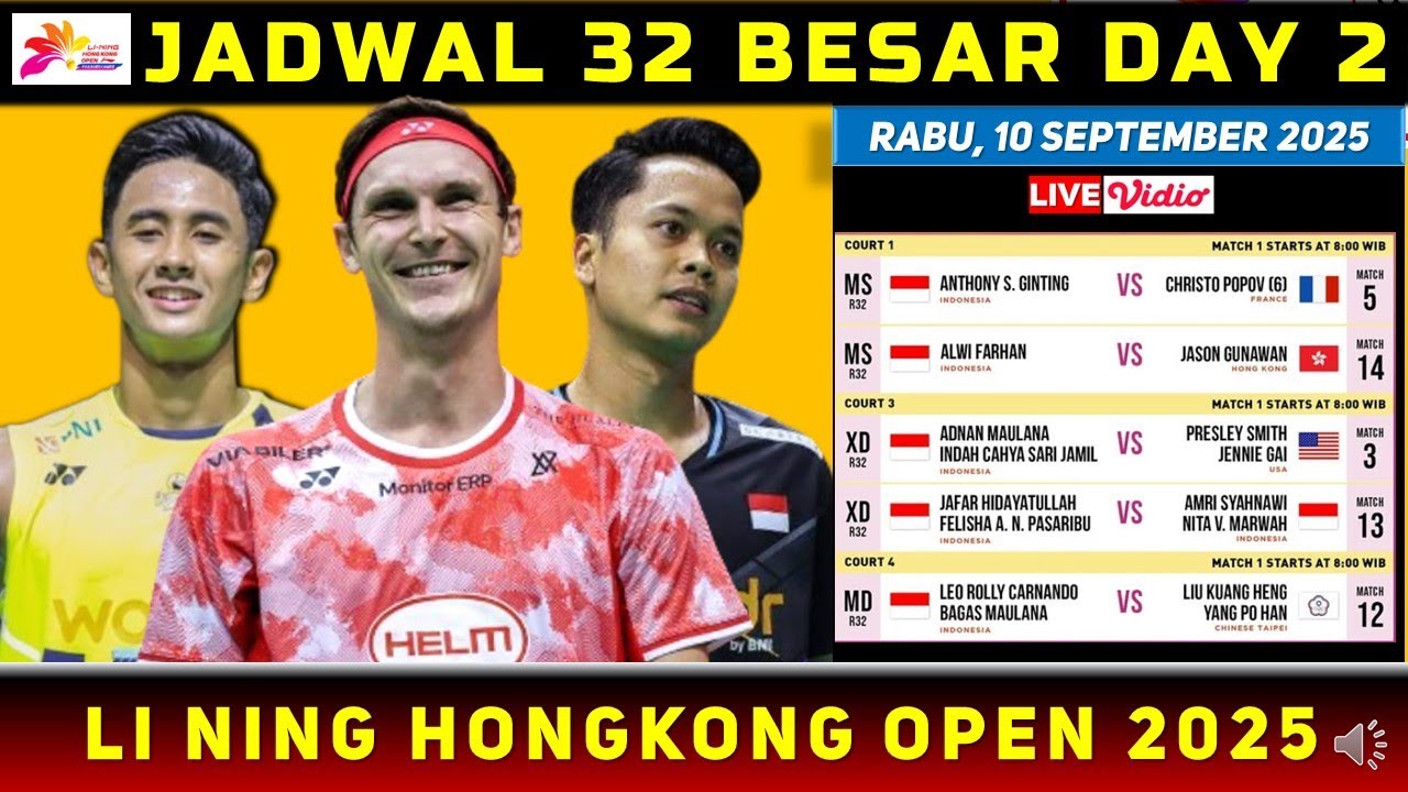 Langsung Panas! Jadwal Lengkap Hong Kong Open 2025 Hari Ini Babak 32 Besar Day 2 | Ginting vs ...