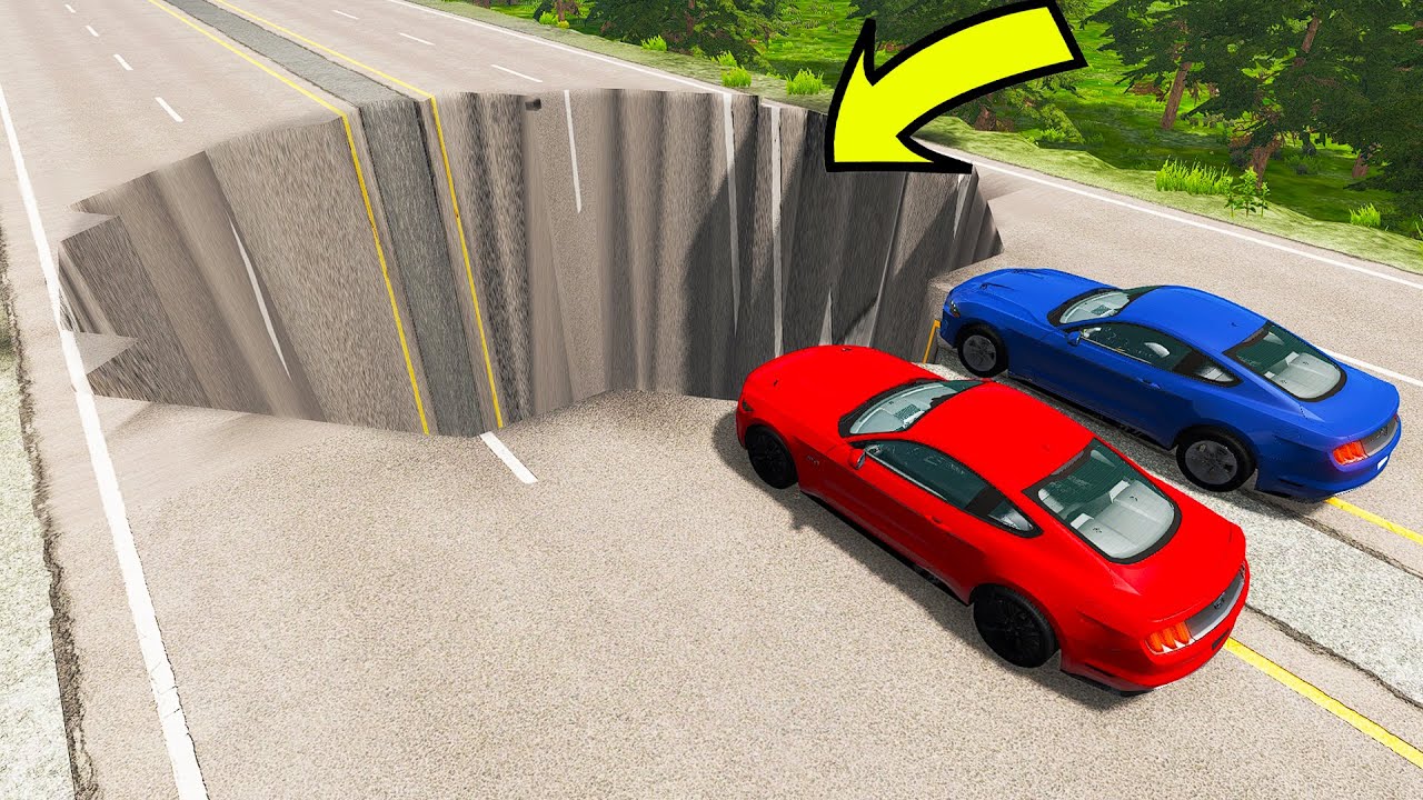 Cars vs Giant Pit - BeamNG.Drive - YouTube