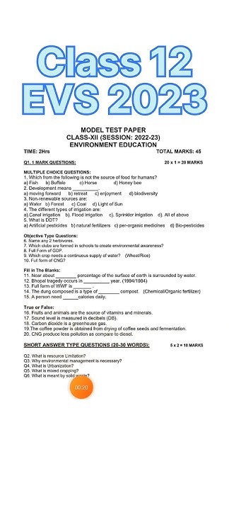 Class 12 EVS Pre board Question paper 2023 Pseb | Evs question paper class 12 2023 Pseb | - YouTube