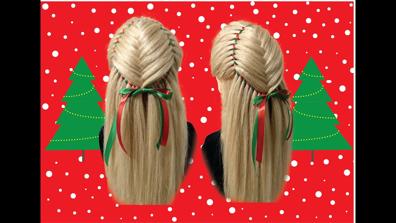 Ribbon Twist Christmas Theme hair | Ribbon Twist diamond waterfall ...