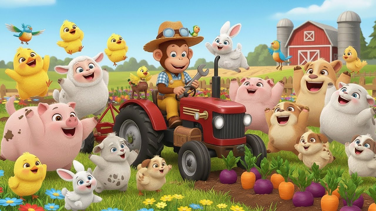 Monkey Farm - Monkey Day on the Farm: Farmer Monkey Drives Tractor ...