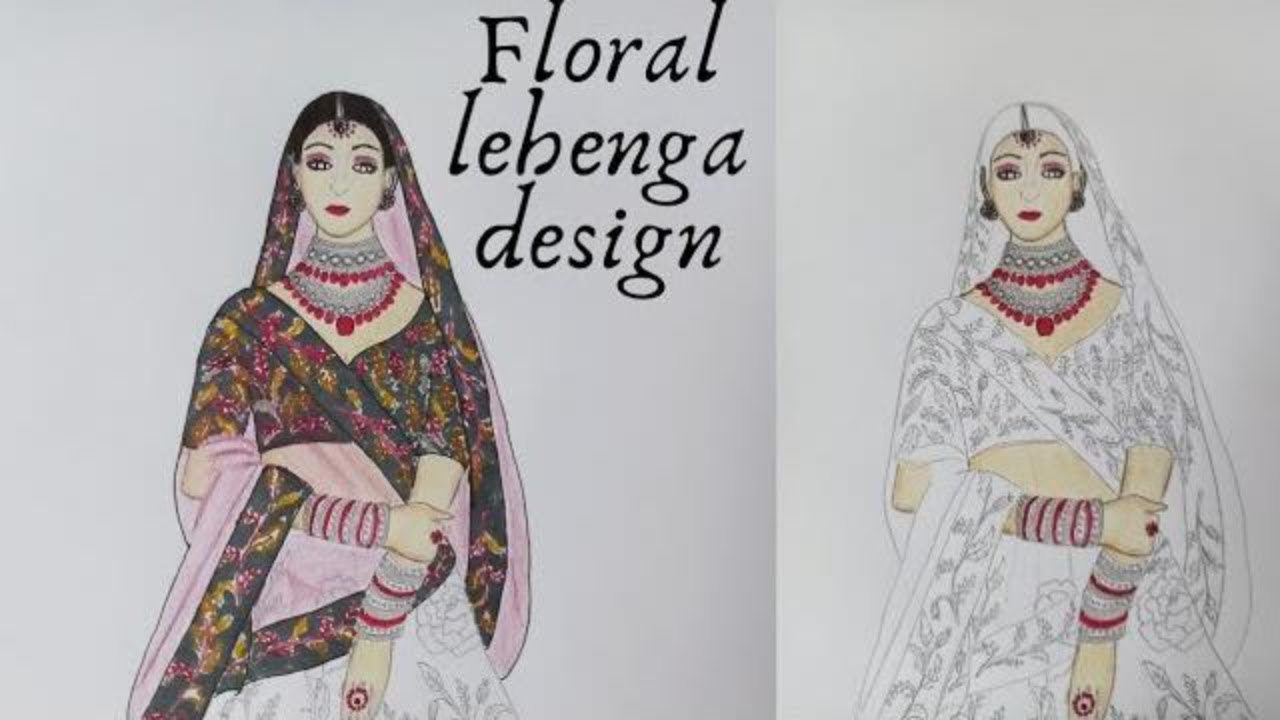 Floral Lehenga fashion Design | How to Draw beautiful Lehenga dress ...