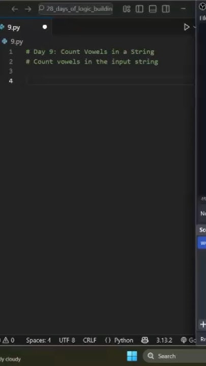 #Day9 of 28days challenge- can u count vowels in a string?#python #coding #ifelsestatement # ...